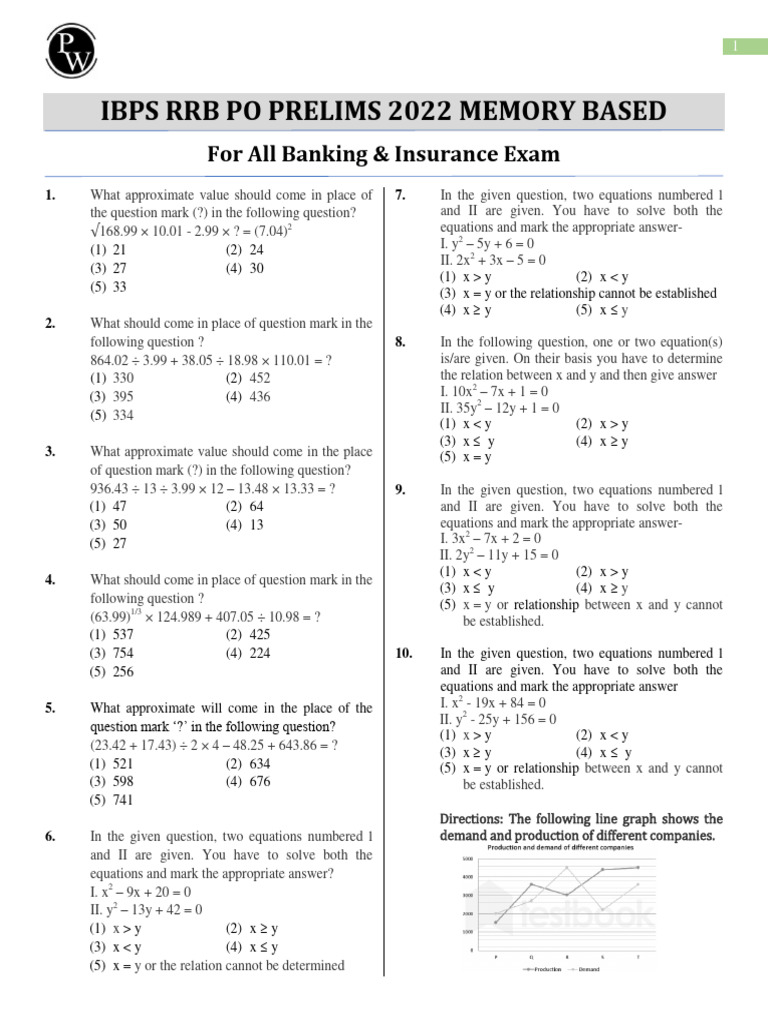 IBPS RRB PO Prelims Maths Questions | PDF