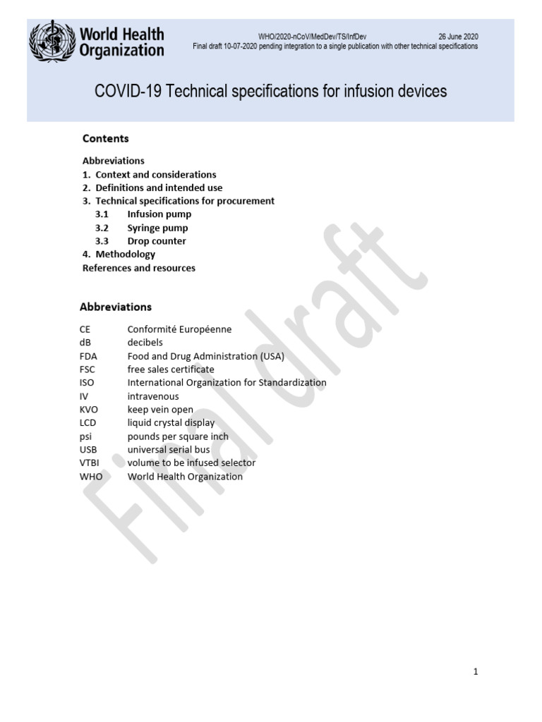 Tech Spec Infusion Devices 10072020 Final Draft | PDF | Medical Device ...