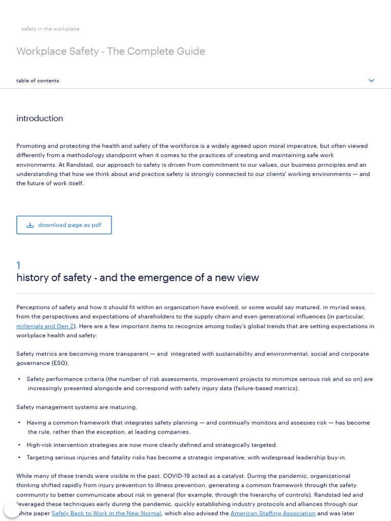 Workplace Safety - The Complete Guide (Randstad USA) | PDF | Risk ...