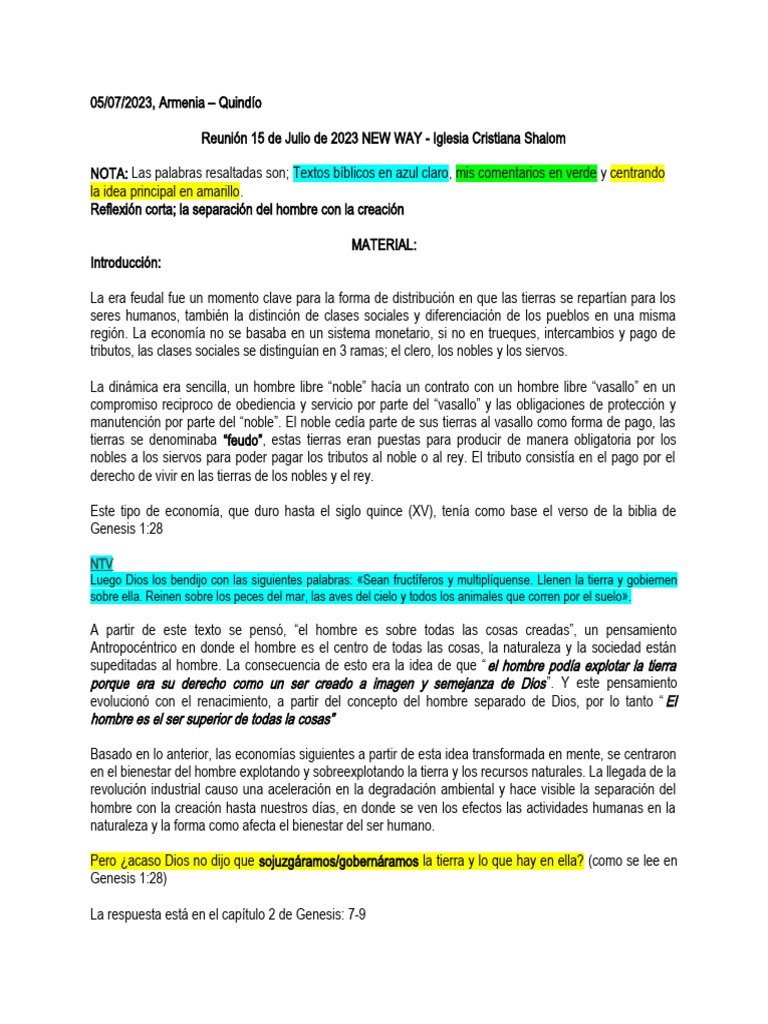 Reflexión Sepración Del Hombre Con La Creación 2023-07-22 NW | PDF ...