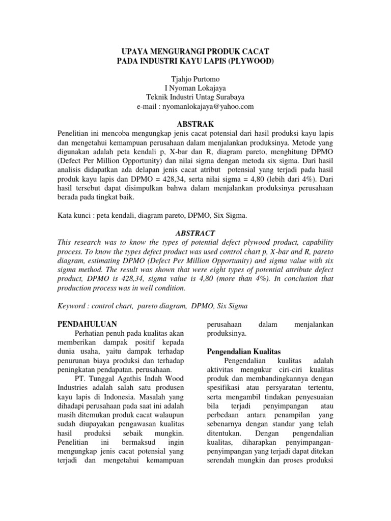 Upaya Mengurangi Produk Cacat Pada Industri Kayu Lapis (Plywood) | PDF Upaya Mengurangi Produk Cacat Pada Industri Kayu Lapis (Plywood) | PDF