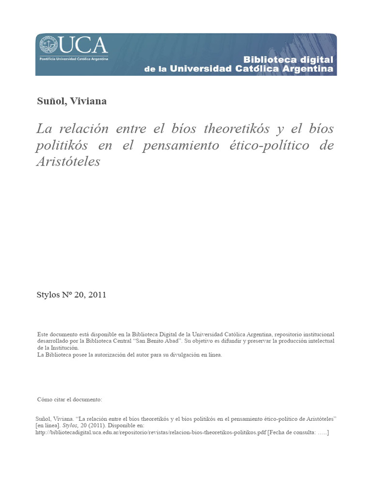 Bíos Teoretikós y Bíos Politikós en Aristóteles | PDF | Aristóteles ...