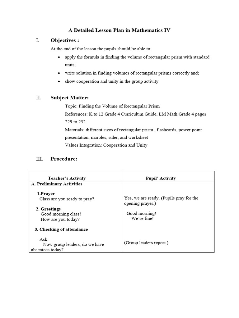 Detailed Lesson Plan in Math4 Co2 | PDF | Length | Volume Detailed Lesson Plan in Math4 Co2 | PDF | Length | Volume