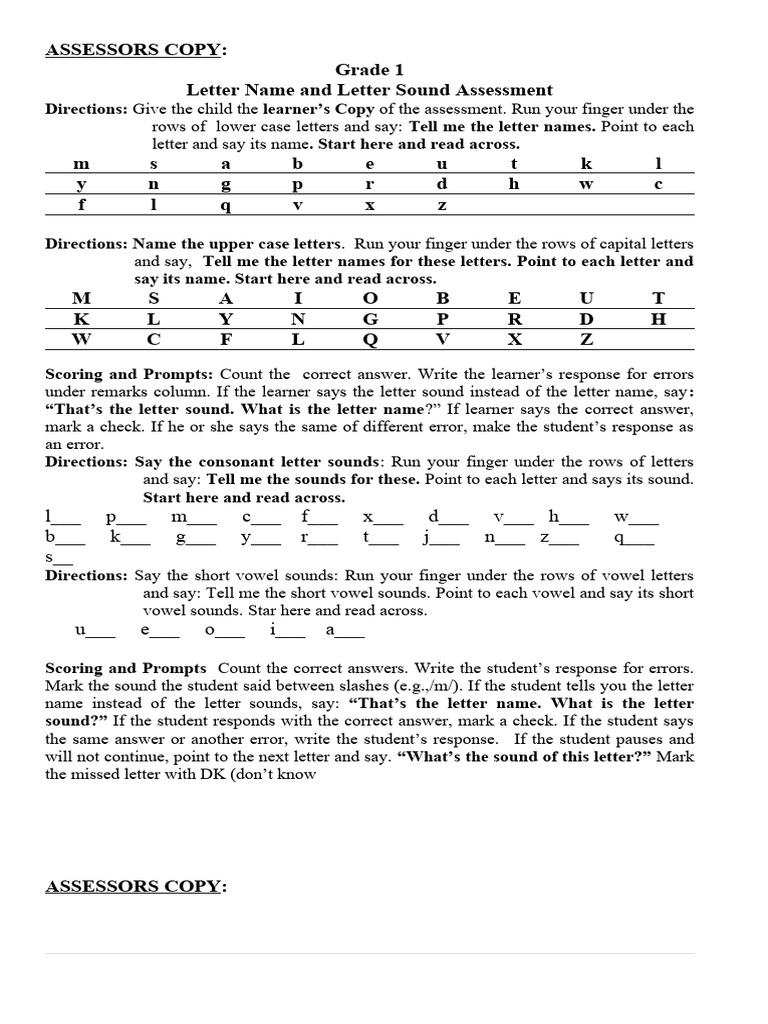 Grade 1 Letter Sound Assessment | PDF | Linguistics | Human Communication