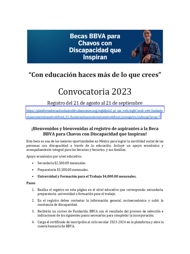 Convocatoria BECA BBVA 2023 | PDF | Contraseña | Salario