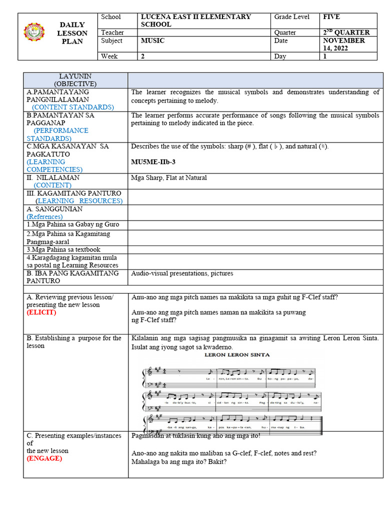 Mapeh 5 DLP Week 2 | PDF