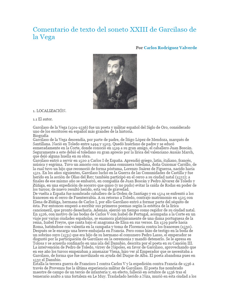 Comentario de Texto Del Soneto XXIII de Garcilaso de La Vega | PDF