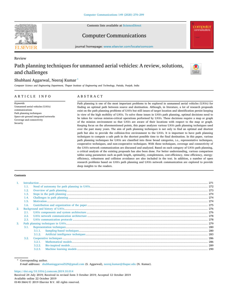 Path Planning Techniques For Unmanned Aerial Vehicles A Review and Solutions | PDF | Unmanned ...