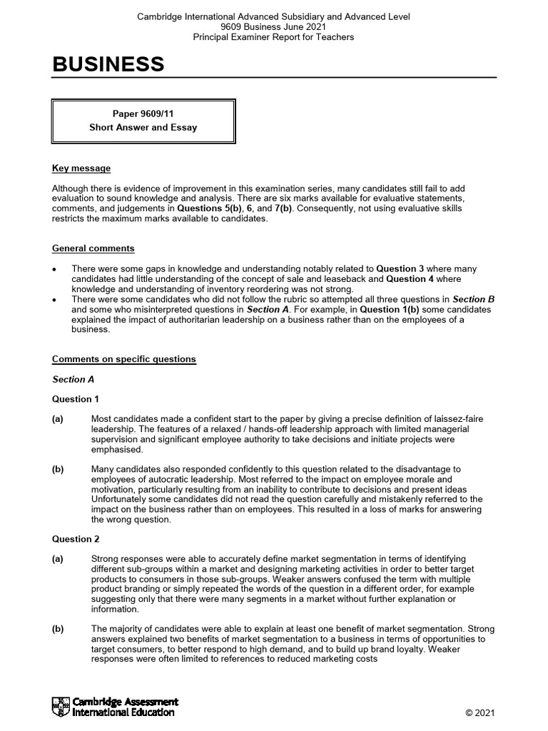 June 2021 Examiner Report | Download Free PDF | Understanding | Pricing