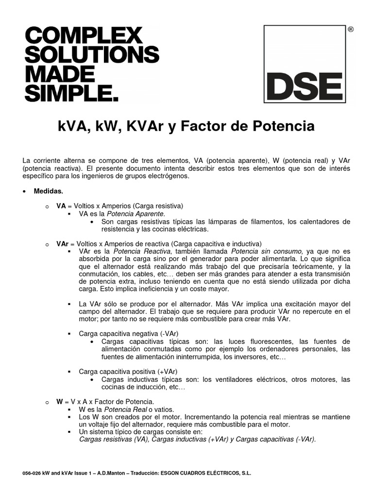 056-026 KVA KW KVAr y Factor de Potencia Ln040a | PDF | Energia ...