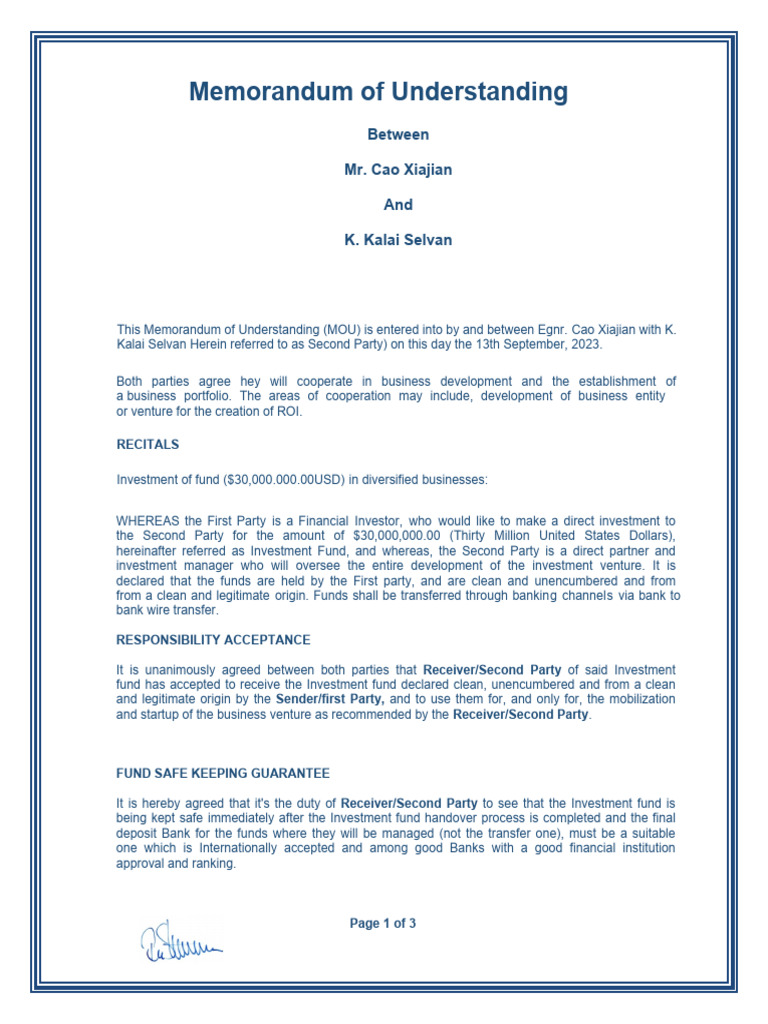 Signed MOU | PDF | Investing | Banks