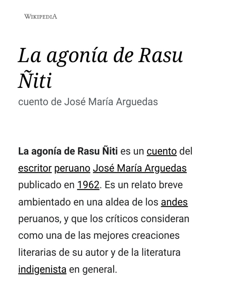 La agonía de Rasu Ñiti - Wikipedia, la enciclopedia libre | PDF | Bailes