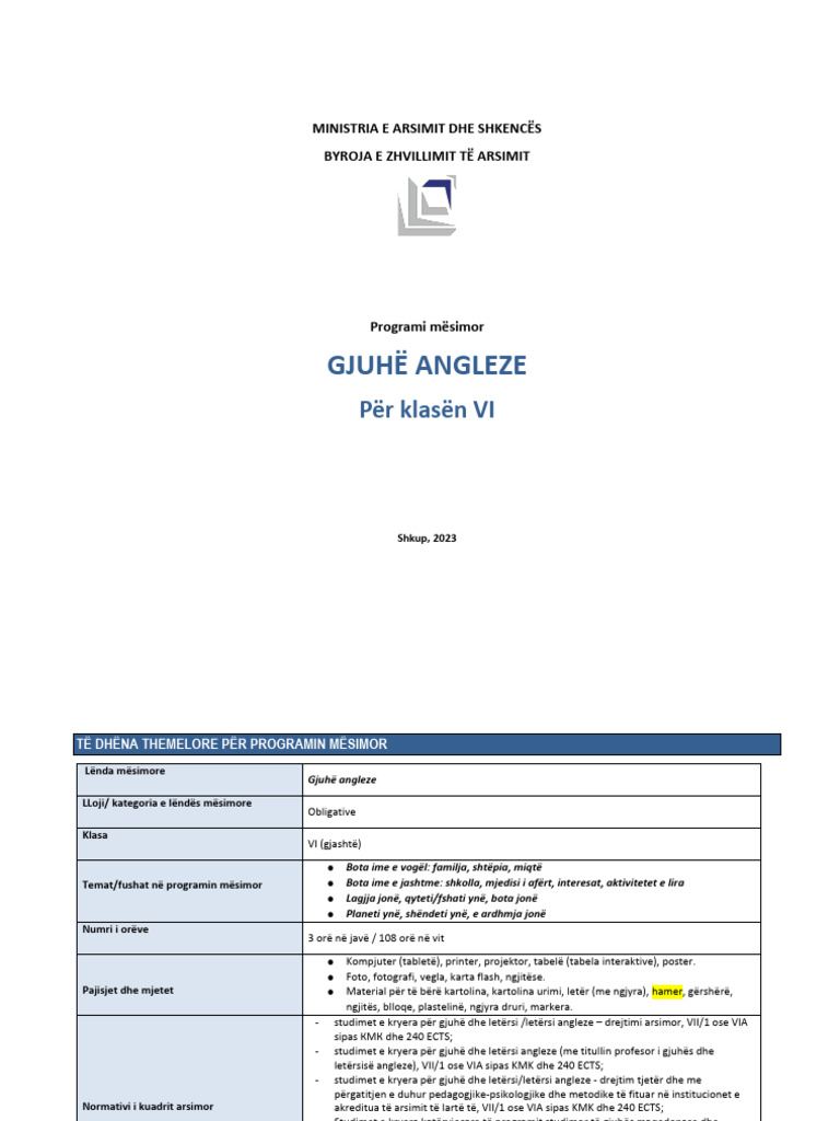 NP Angliski Jazik 6 Odd - Alb | PDF