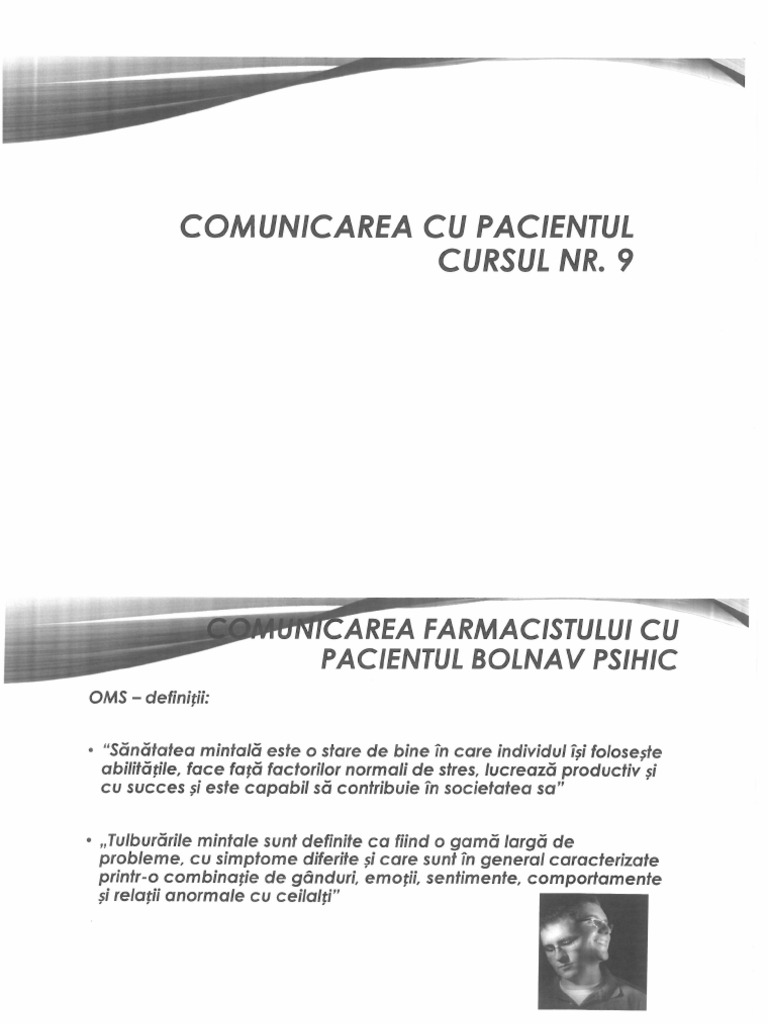 Curs 12.1 - Comunicarea Cu Pacientul Cu Afectiuni Psihiatrice | PDF