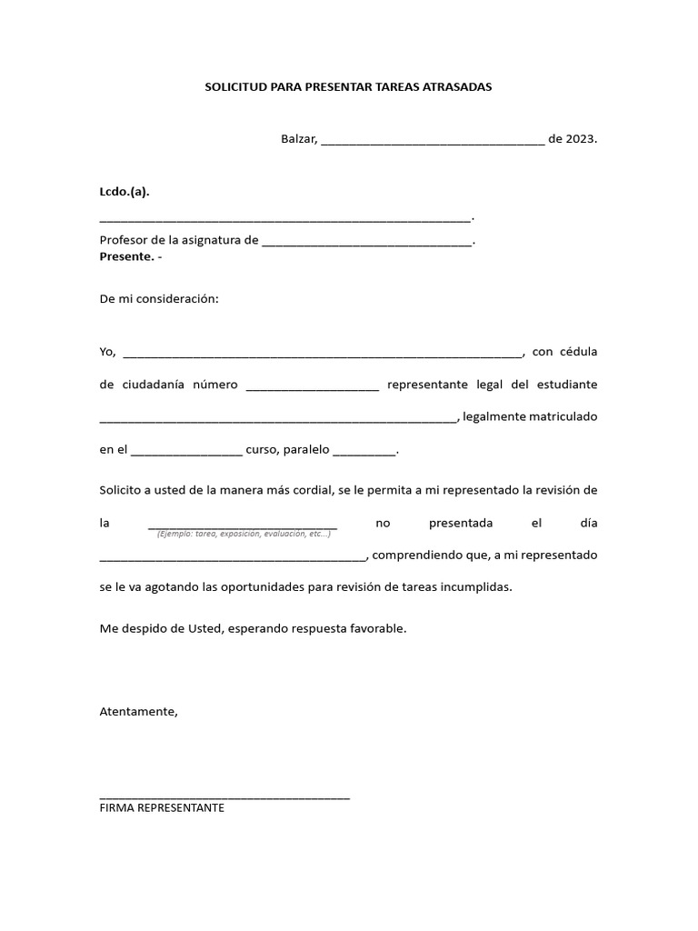 Solicitud Presentacion de Tareas Atrasadas | PDF