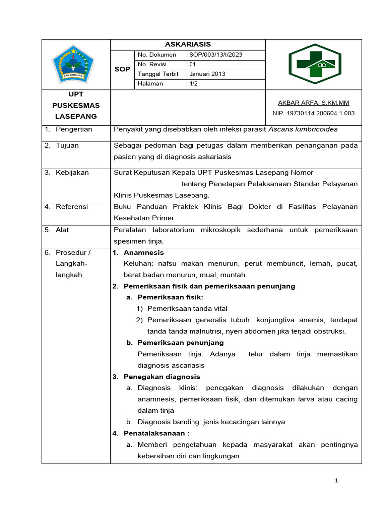 Sop Askariasis | PDF