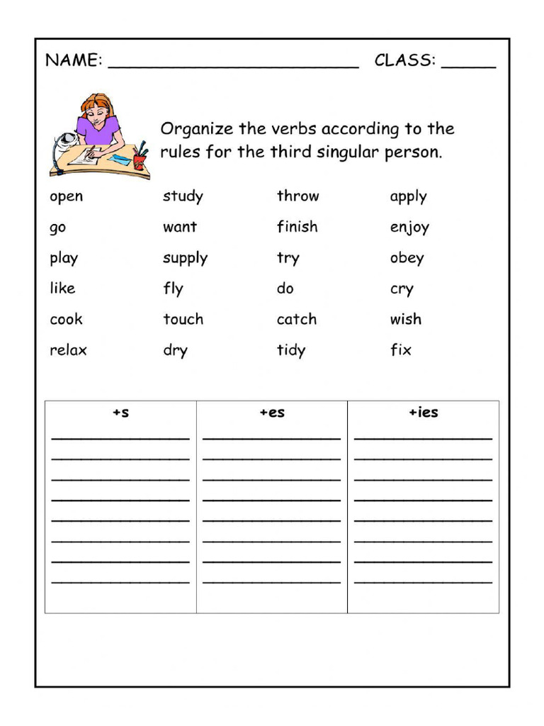 Third singular person rules worksheet | PDF