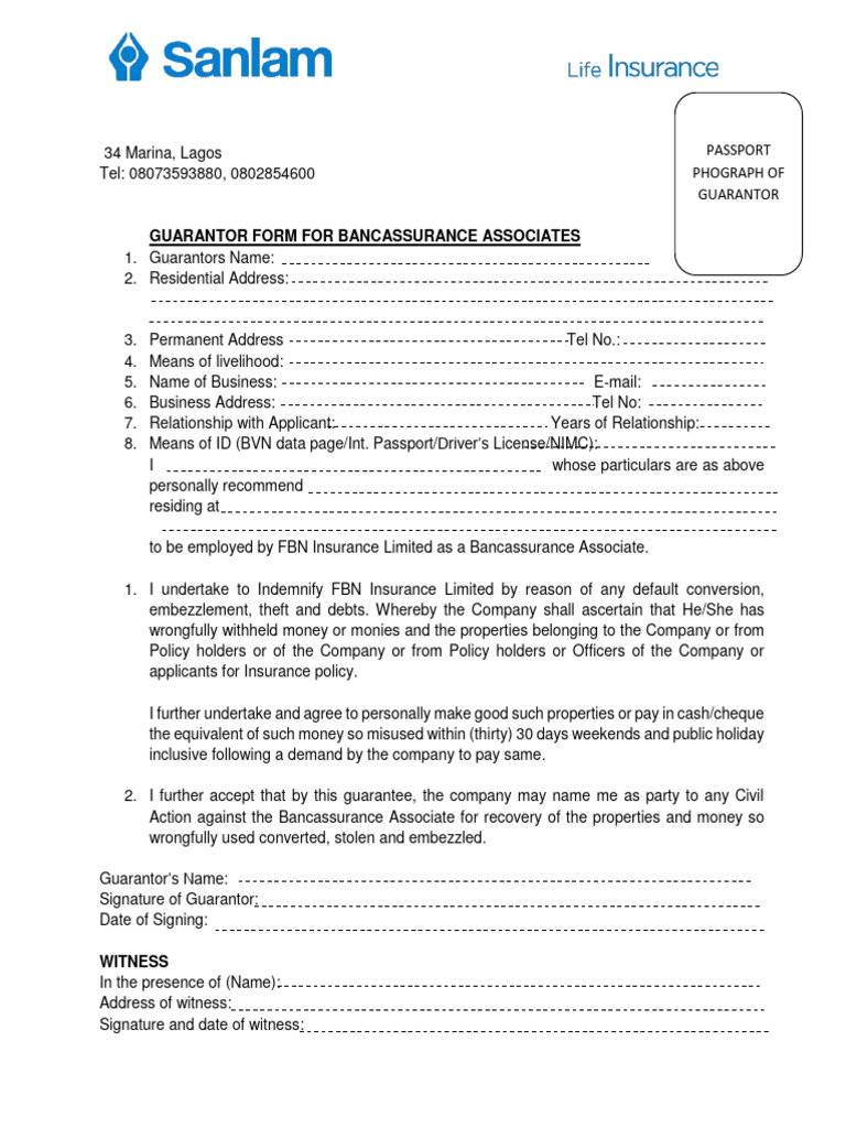 Guarantor Form For Bas - Sanlam | PDF