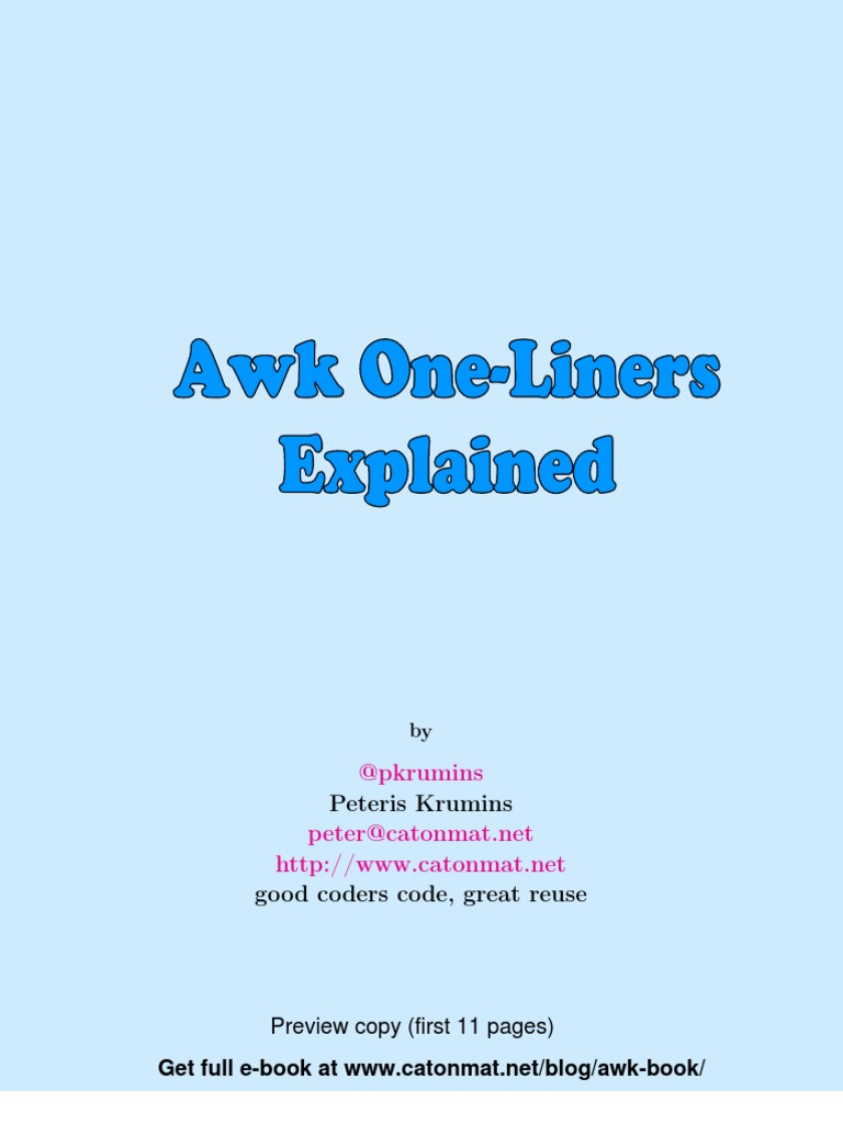 Awk One-Liners Explained (Preview Copy) | PDF | Regular Expression | Computer Data
