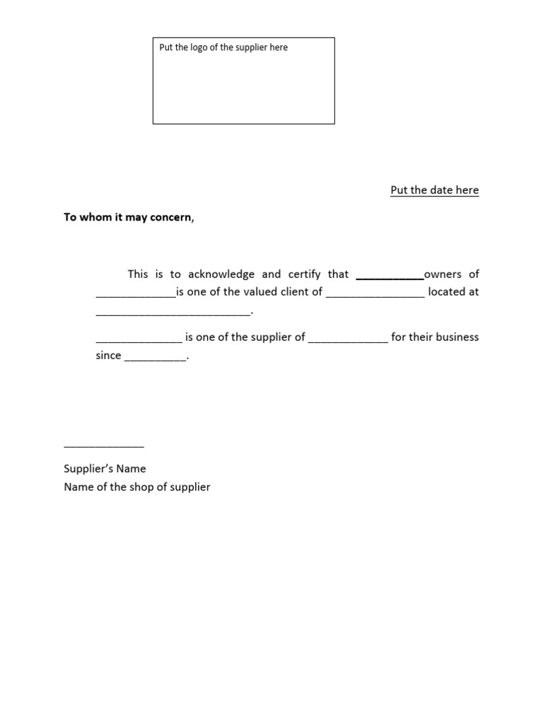 Certificate of Supplier | PDF