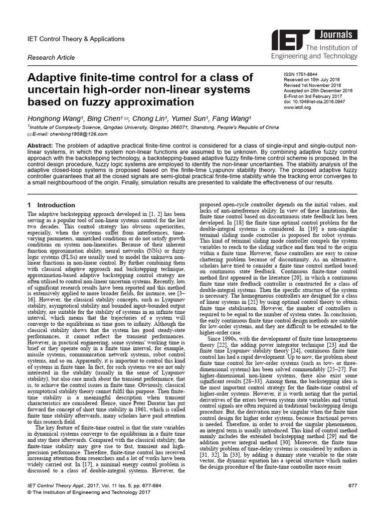 Adaptive Finite-Time Control For A Class of Uncertain High-Order Non ... Adaptive Finite-Time Control For A Class of Uncertain High-Order Non ...