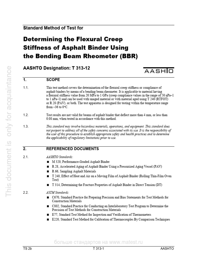 AASHTO T313 Bending Beam Rheometer Standard | PDF | Beam (Structure ...
