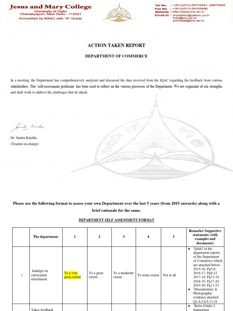 Commerce Department Self Assessment Proforma (2015-2020) | PDF ...