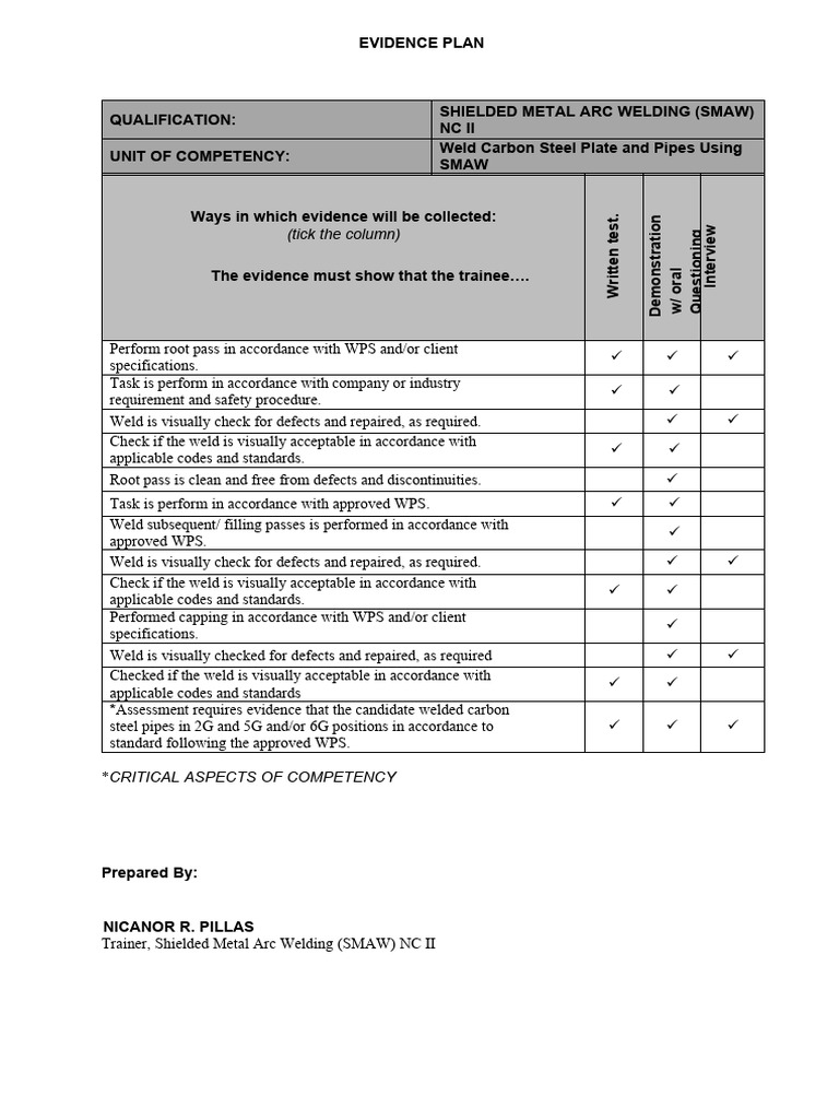 Evidence Plan | PDF | Welding | Construction