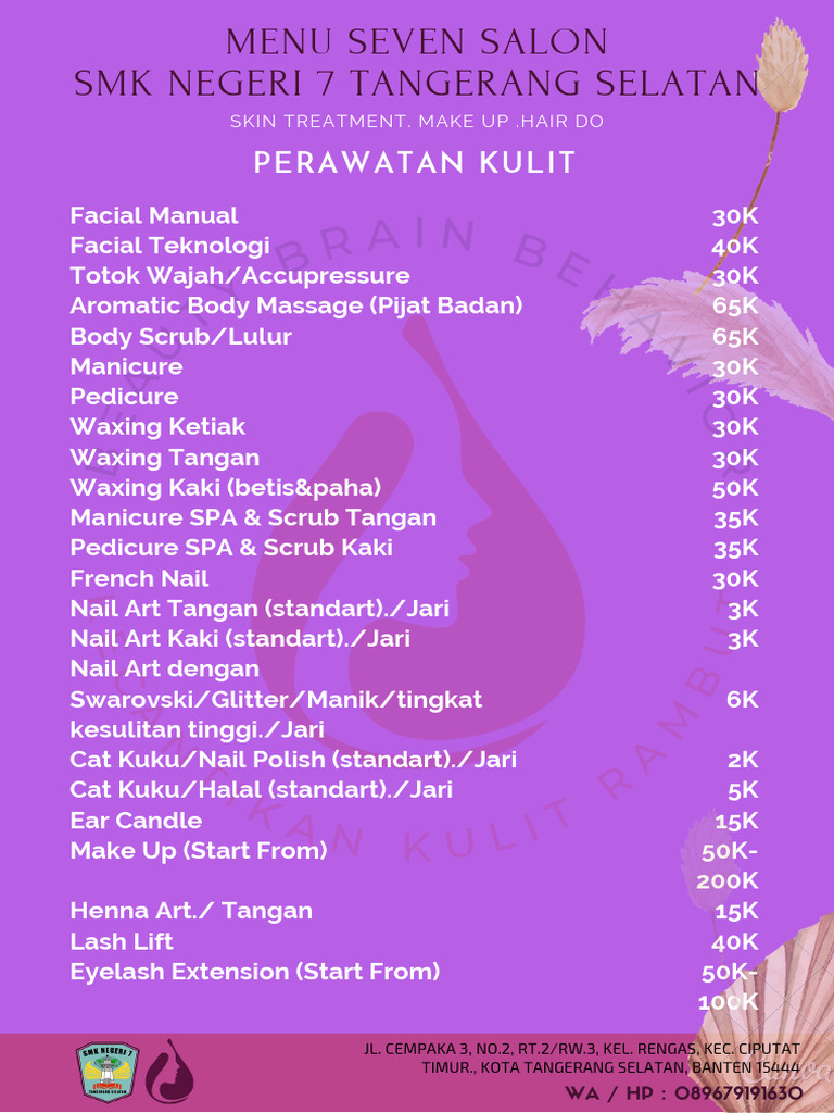 Menu Seven Salon 2023 | PDF | Human Hair | Human Appearance