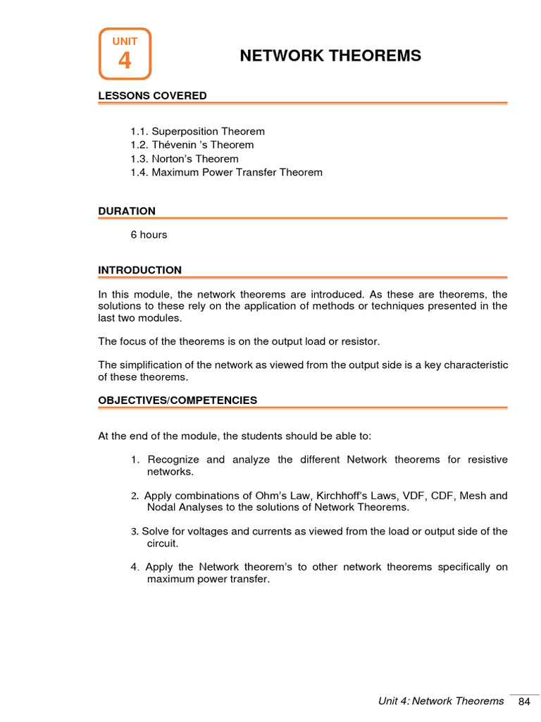 Unit 4 - Network Theorems (Student) | PDF | Electrical Network | Electrical Engineering