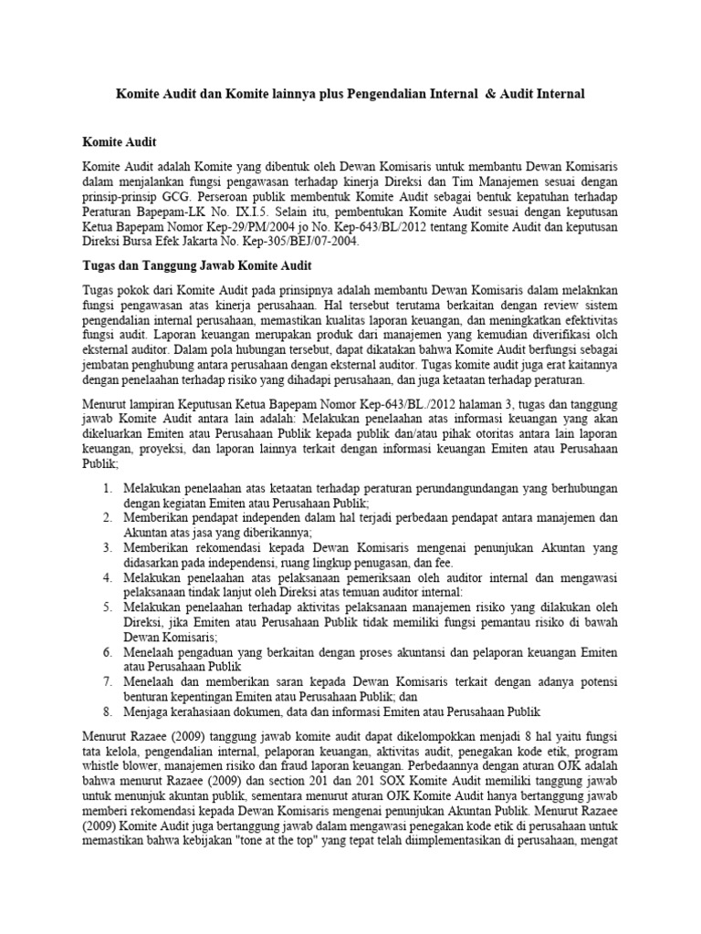 TATKEL Komite Audit Dan Komite Lainnya Plus Pengendalian Internal | PDF
