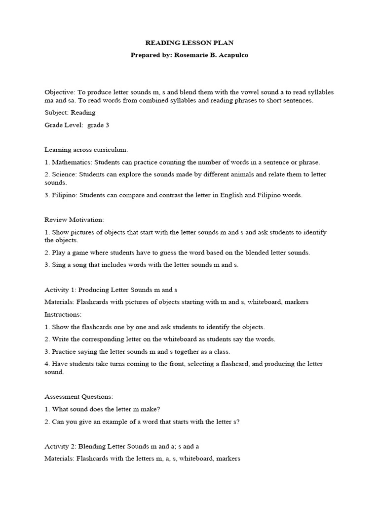 Reading Lesson Plan 1 | PDF | Word | Human Communication