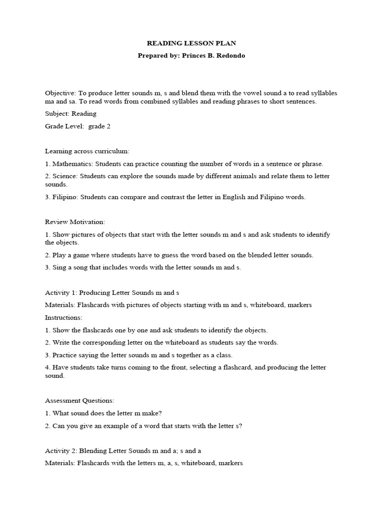 Reading Lesson Plan 1 | PDF | Word | Behavior Modification