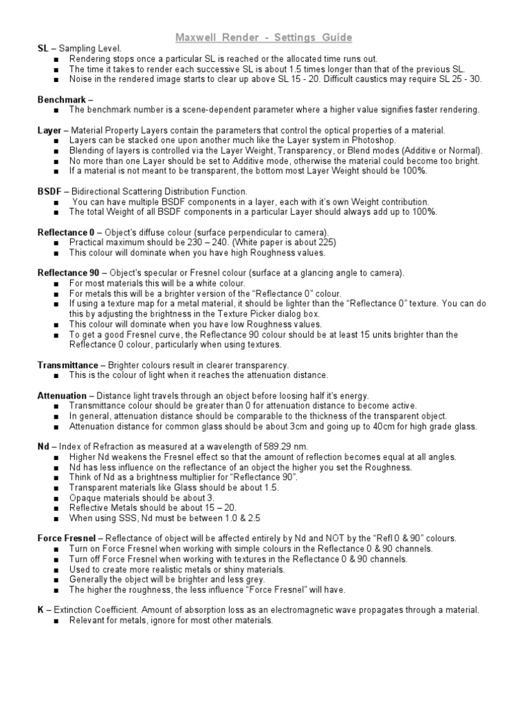Maxwell Render - Settings Guide | PDF | Reflection (Physics) | Attenuation