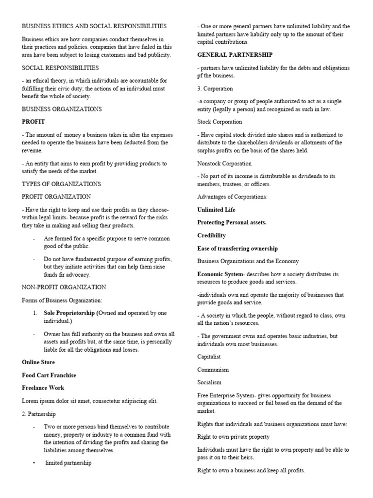 Business Ethics and Social Responsibilities | PDF | Business | Stocks