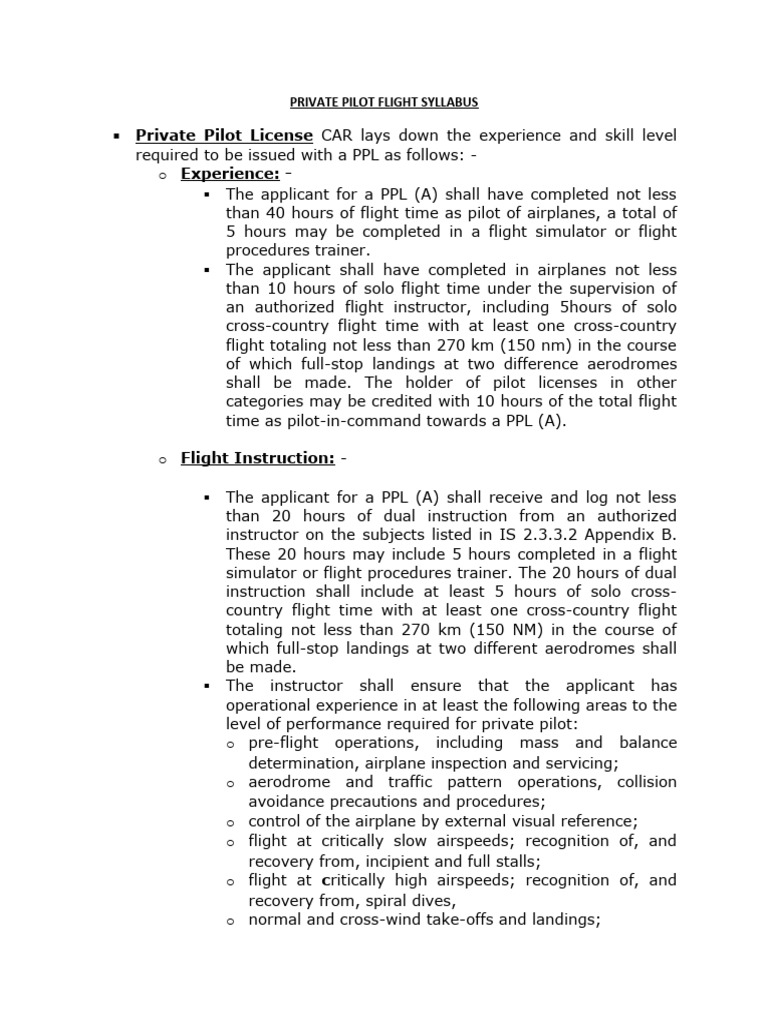Private Pilot Flight Syllabus | PDF | Flight Instructor | Aircraft