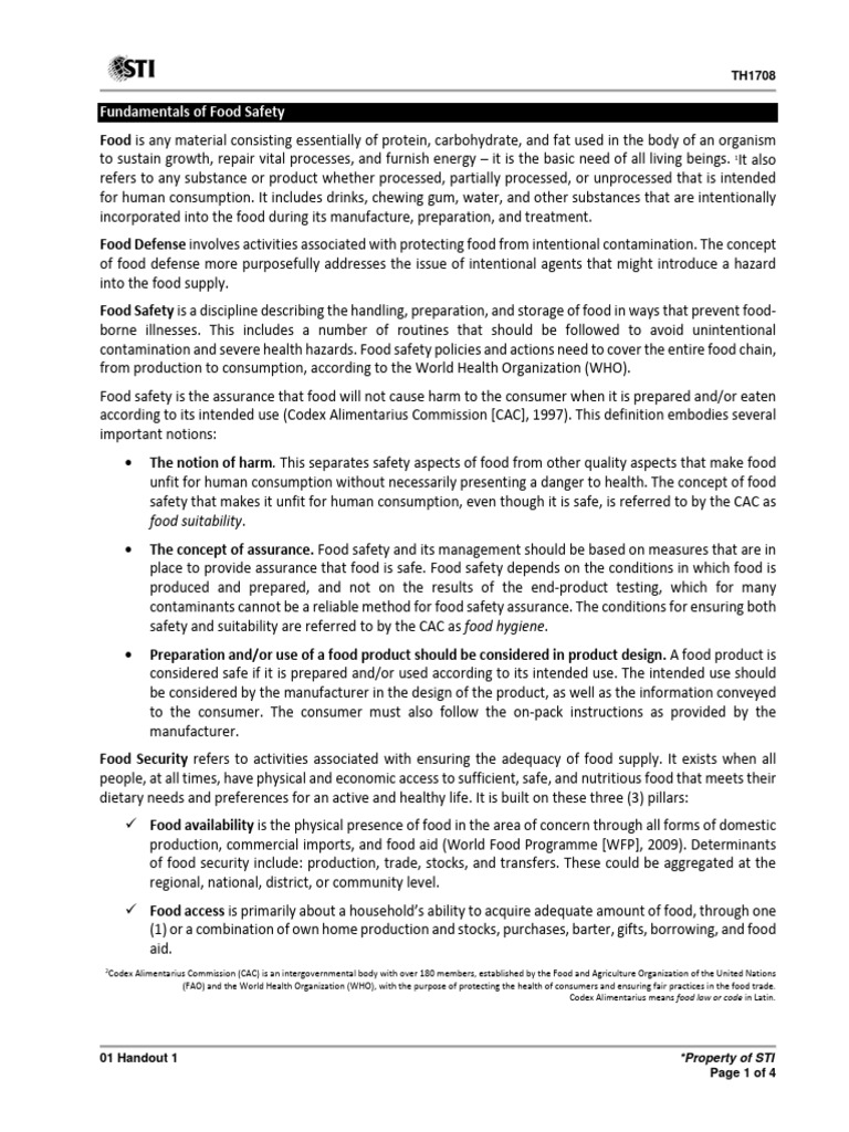01 Handout 1 | PDF | Food Safety | Foods