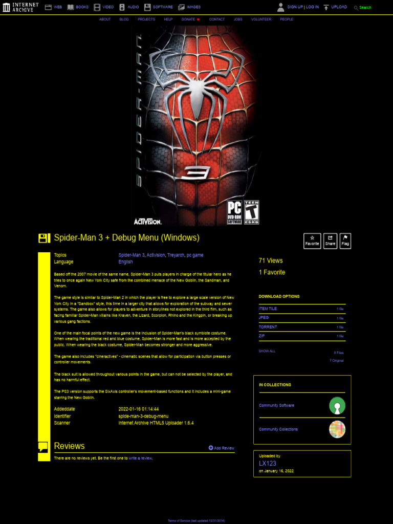 Spider-Man 3 + Debug Menu (Windows) - Free Download, Borrow, and ... Spider-Man 3 + Debug Menu (Windows) - Free Download, Borrow, and ...