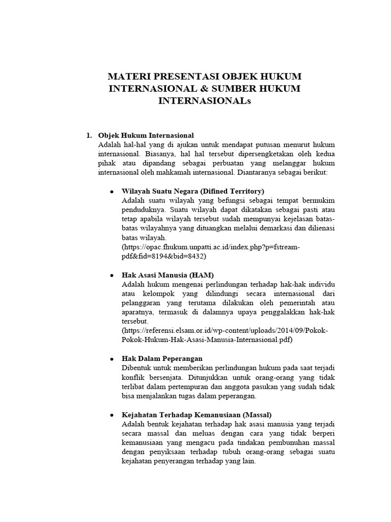 Objek Hukum Internasional dan Sumbernya | PDF