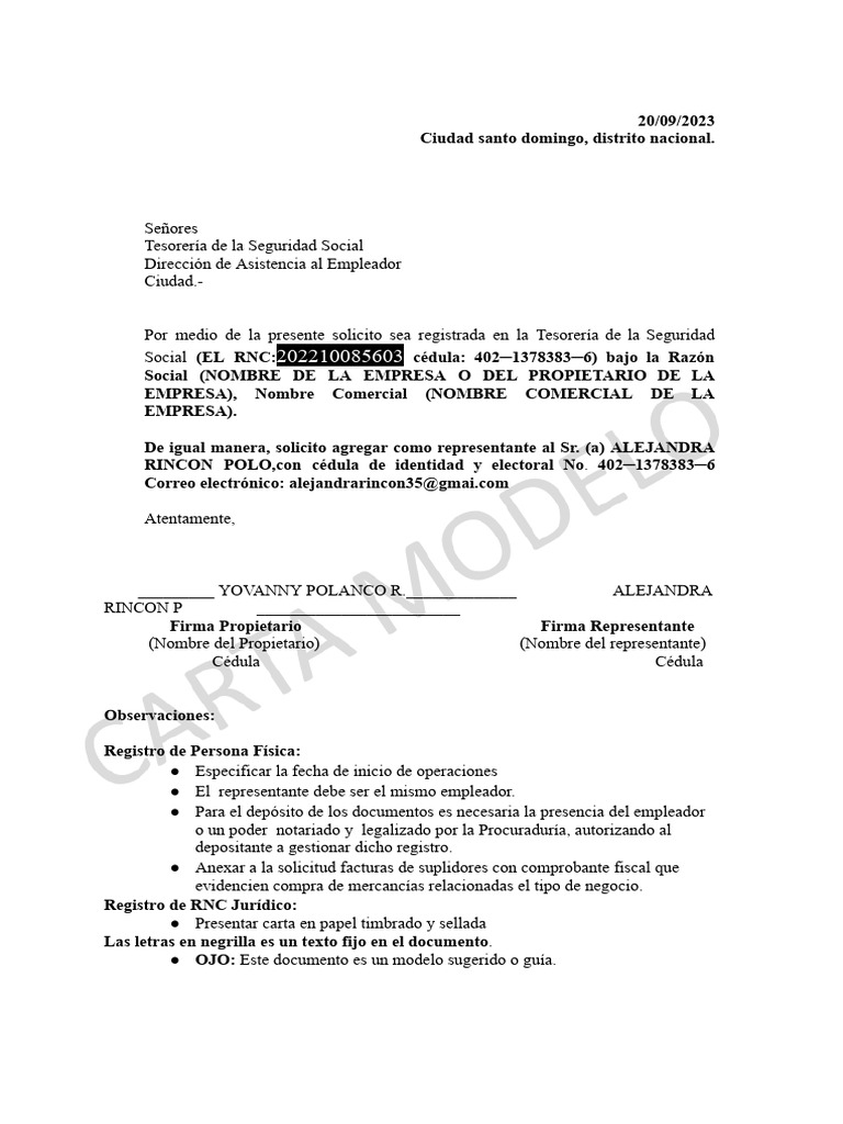 Copia de Carta Modelo Sol-reg-emp-V1216 | PDF