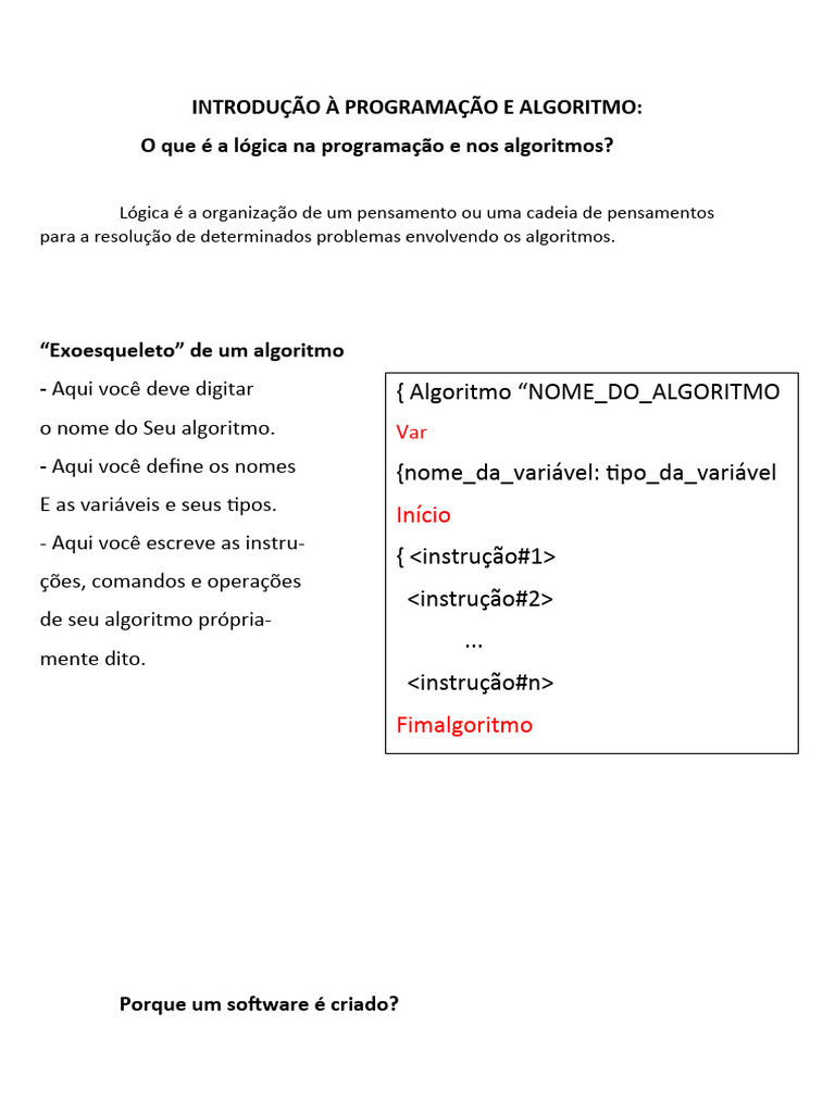 Introdução À Programação, Algoritmo e Desenvolvimento de Softwares ...