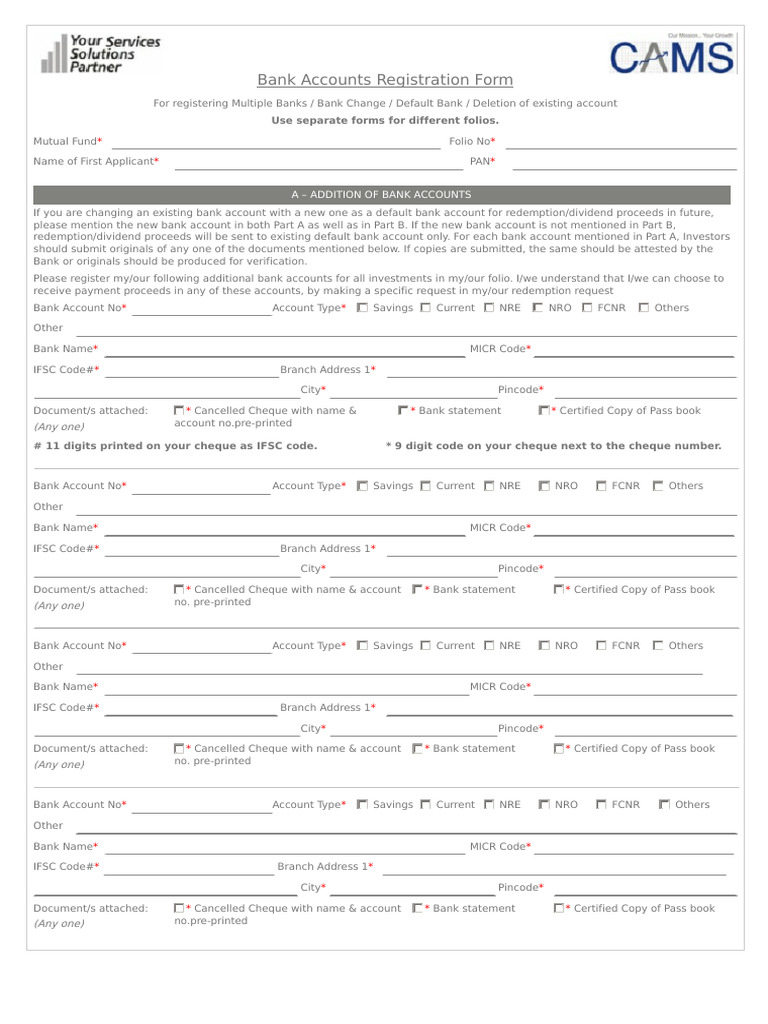 Bank Accounts Registration Form | PDF | Cheque | Banks
