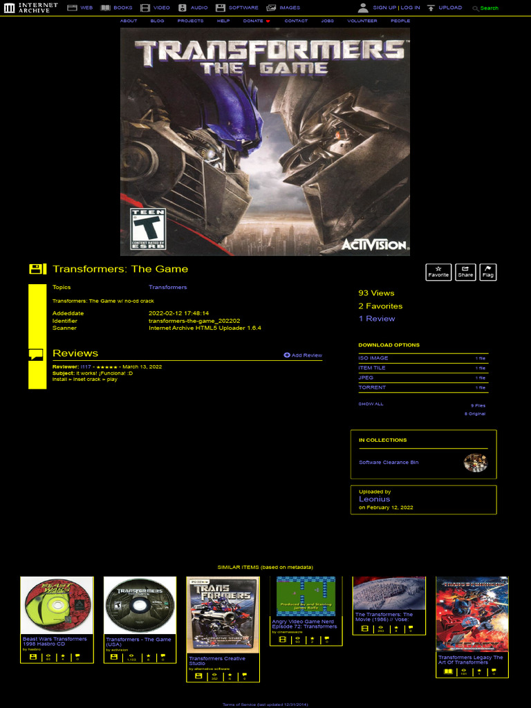 Transformers - The Game - Free Download, Borrow, and Streaming - Internet Archive | PDF ...