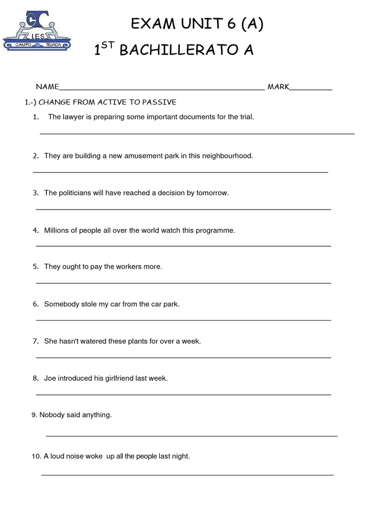 Exam Unit 6 INGLÉS 1bach | PDF