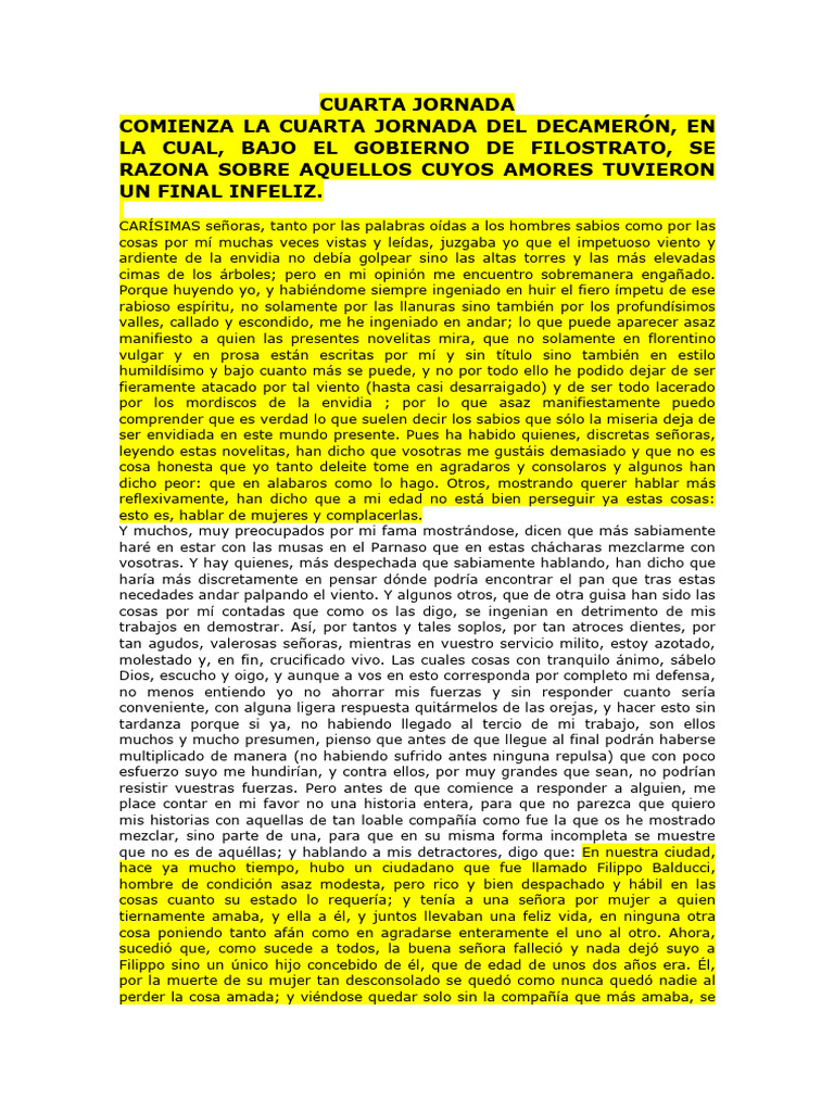 El Decamerón Cuarta Jornada. | PDF | Amor | Virtud