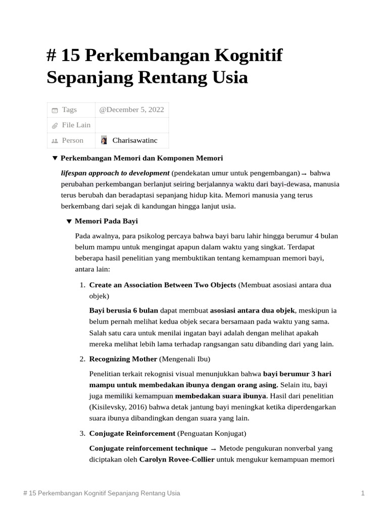 15 Perkembangan Kognitif Sepanjang Rentang Usia | PDF