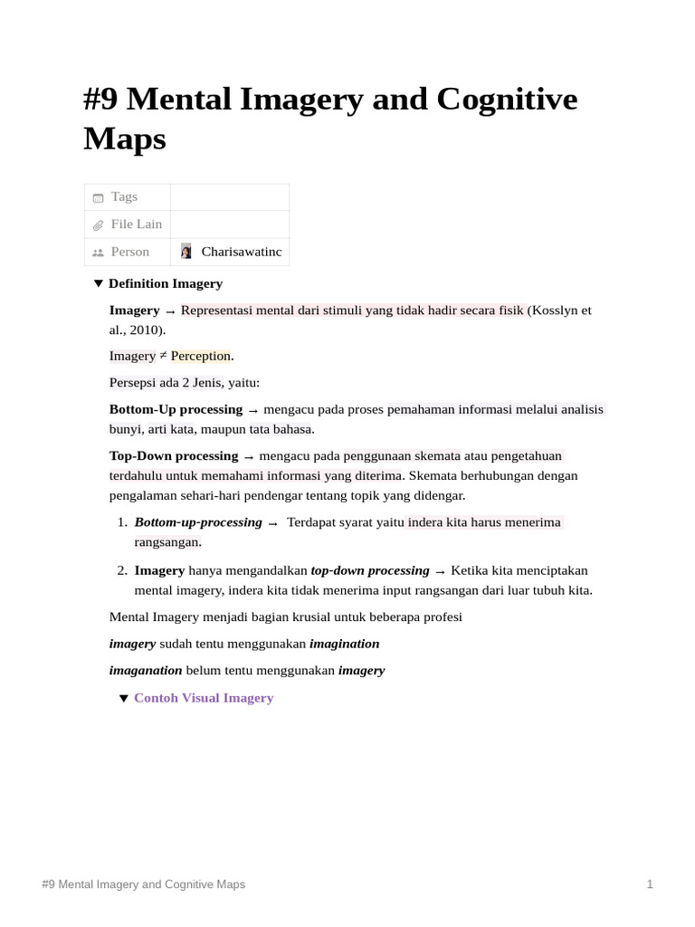 9 Mental Imagery and Cognitive Maps | PDF