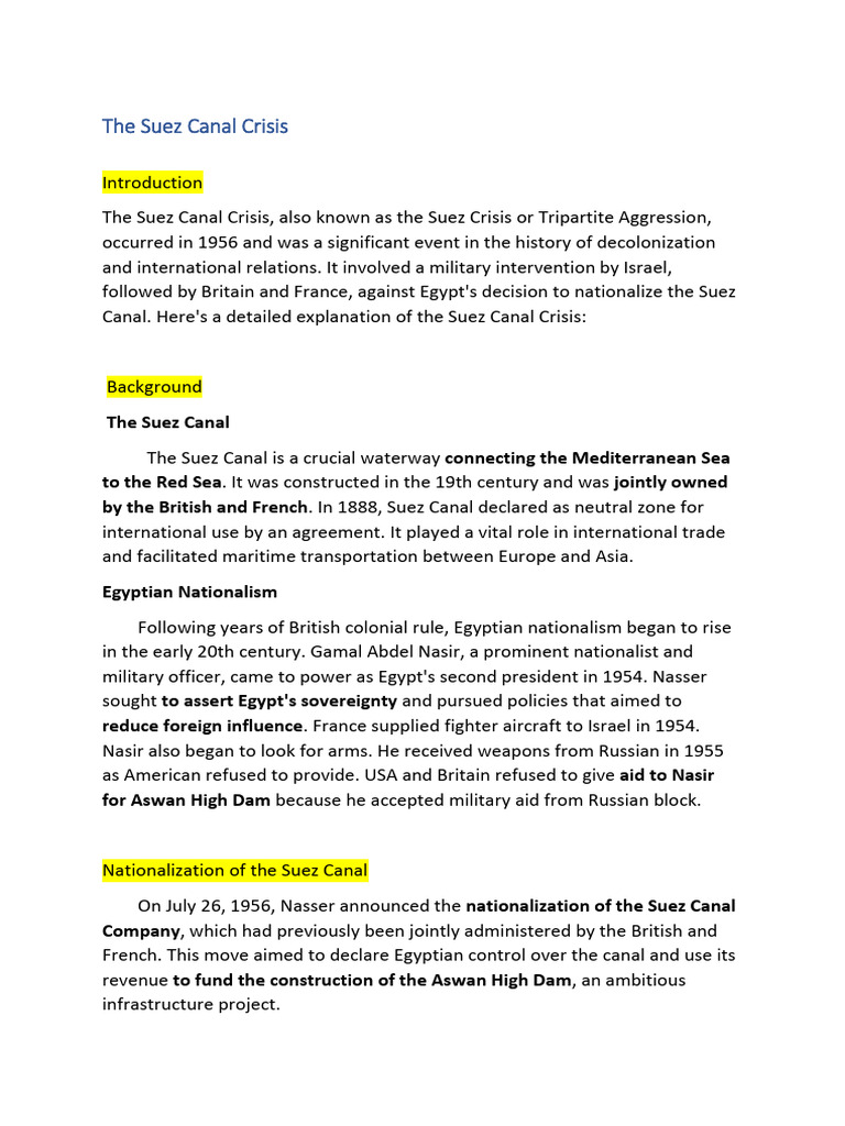The Suez Canal Crisis | Download Free PDF | Suez Crisis | Suez Canal