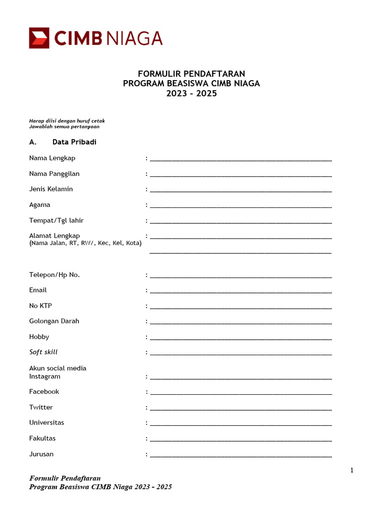 Form Pendaftaran - Beasiswa 2023 | PDF