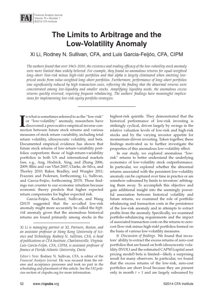 The Limits To Arbitrage and The Low Volatility Anomaly | PDF | Beta (Finance) | Market Liquidity